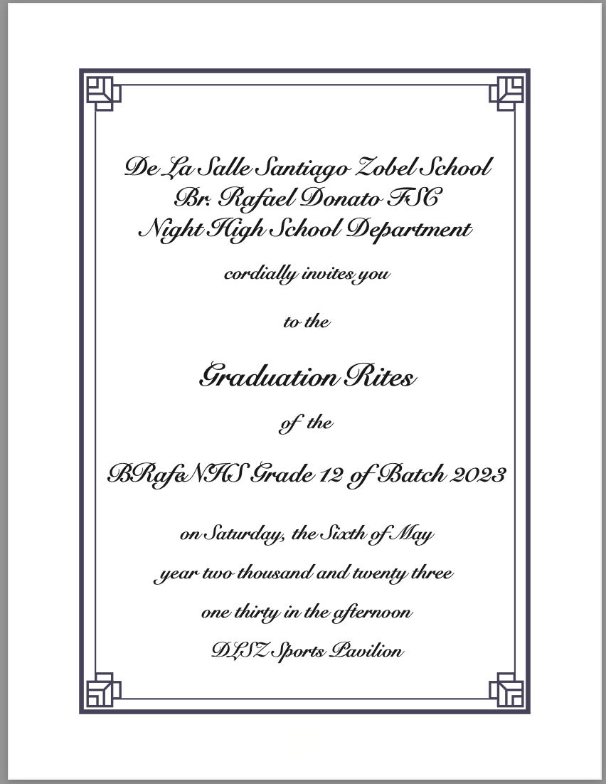 An invitation to the BRafeNHS Commencement Exercises 2023 – De La Salle ...